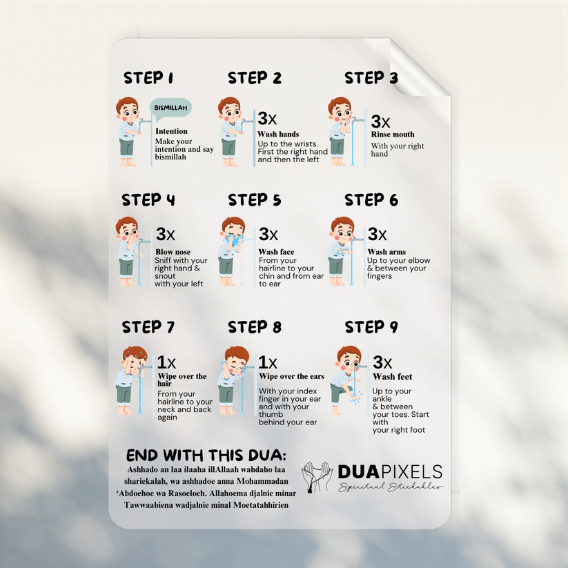 Step by Step Wudu Guide Sticker For Kids | Kids Room Wall Sticker