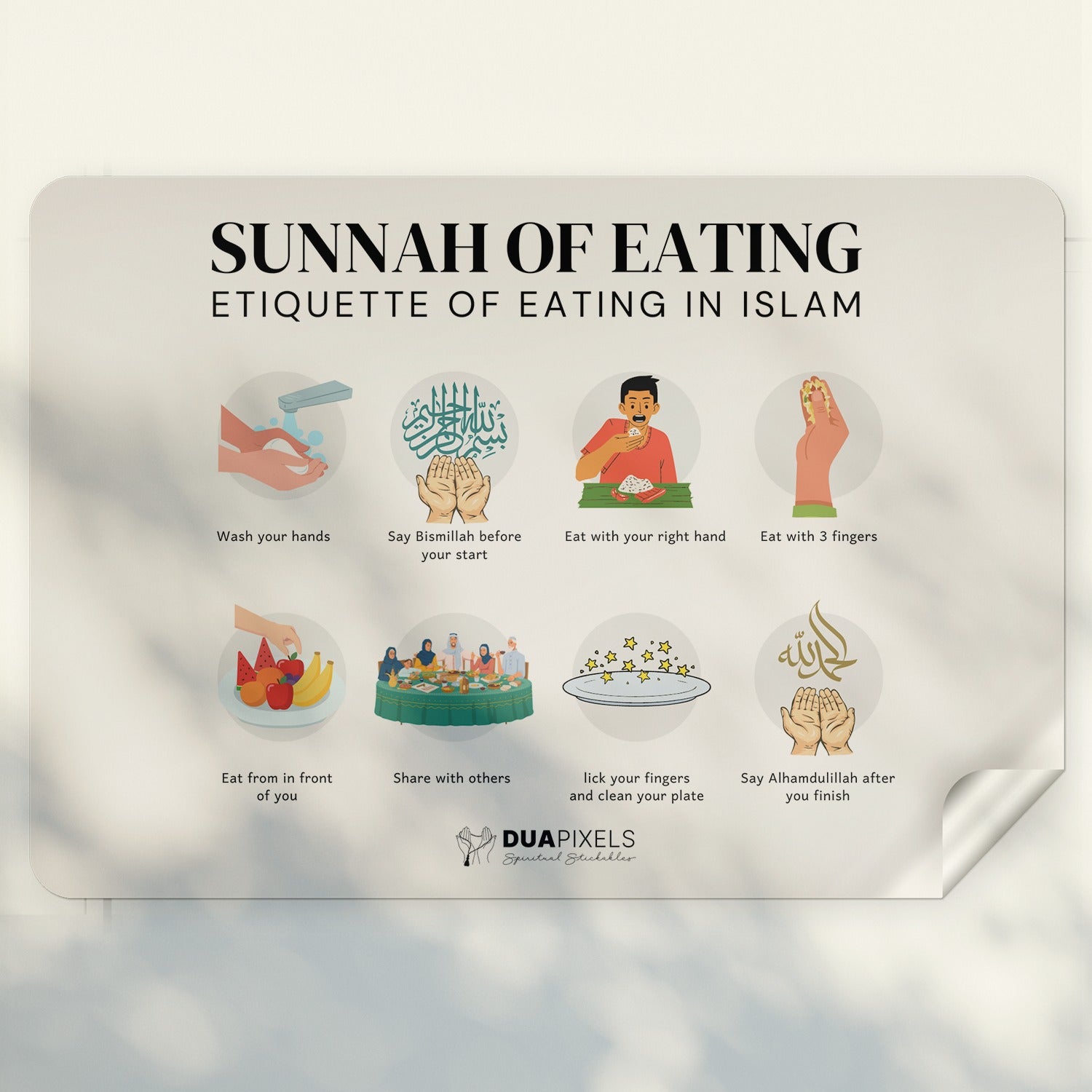 Sunnah of Eating Food Wall Sticker | Kids Learning Wall Stickers